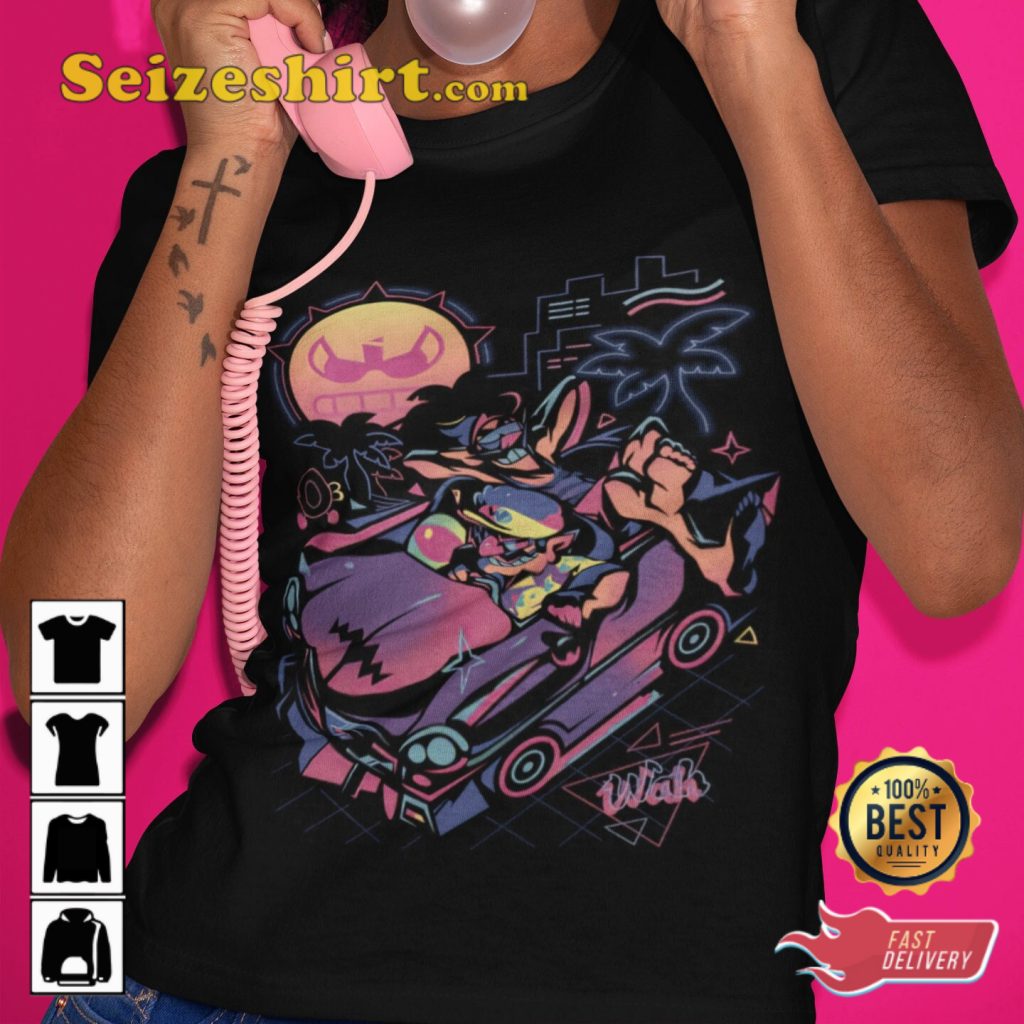 Wario And Waluigi Neon Theme Racing Car Aesthetic Vibes T-Shirt